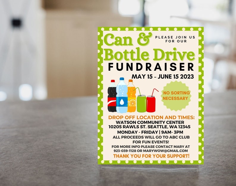 EDITABLE and Printable Can and Bottle Drive Fundraiser Flyer Template ...