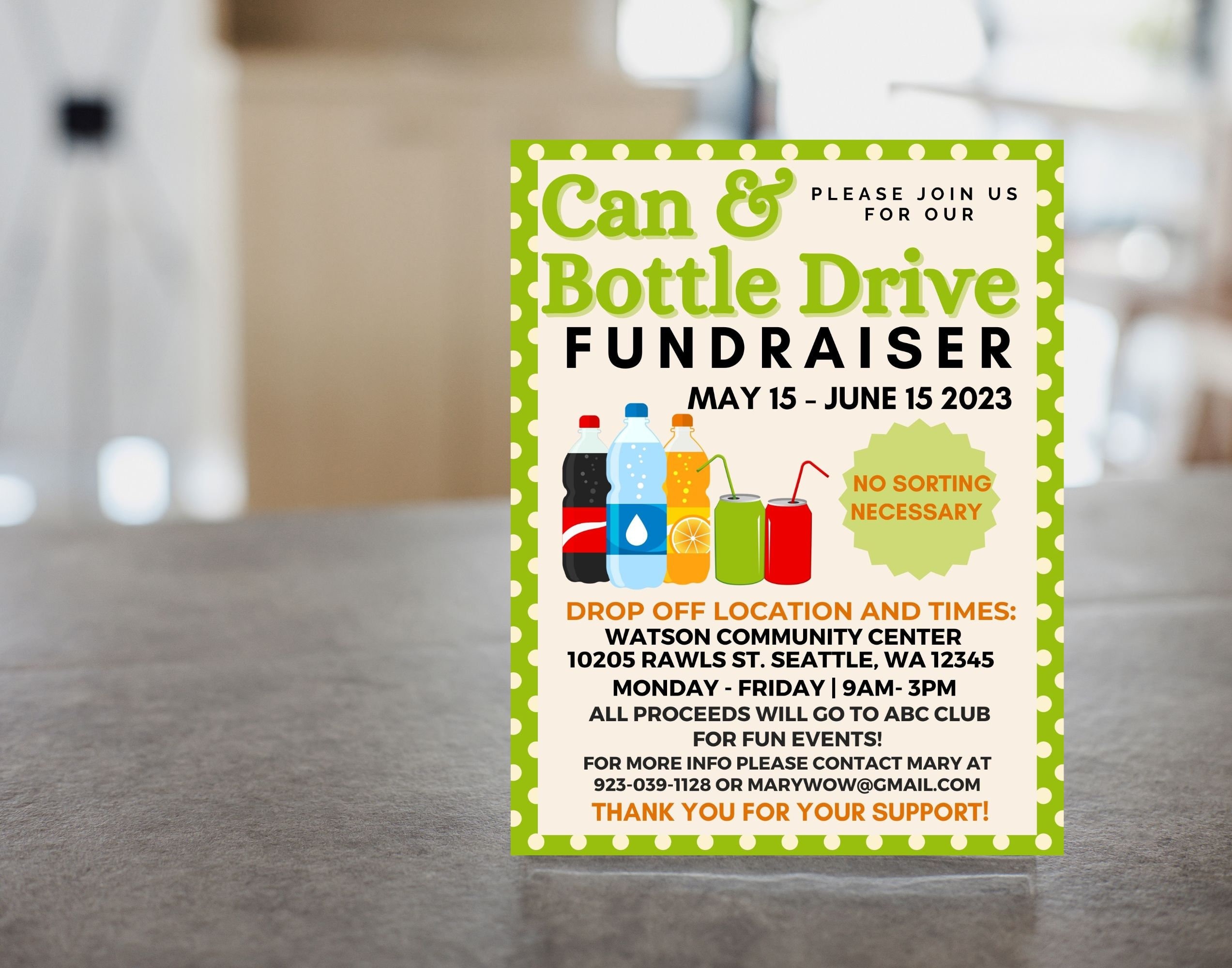 EDITABLE and Printable Can and Bottle Drive Fundraiser Flyer Template ...