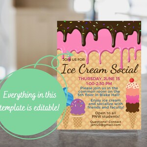 Ice Cream Social Event Invitation Flyer Template, Editable and ...