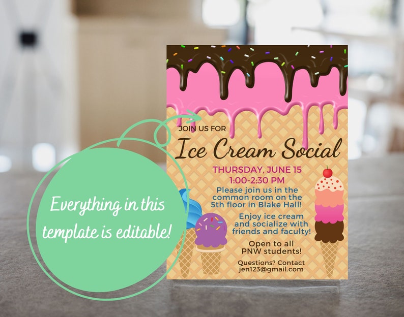 Ice Cream Social Event Invitation Flyer Template, Editable and ...