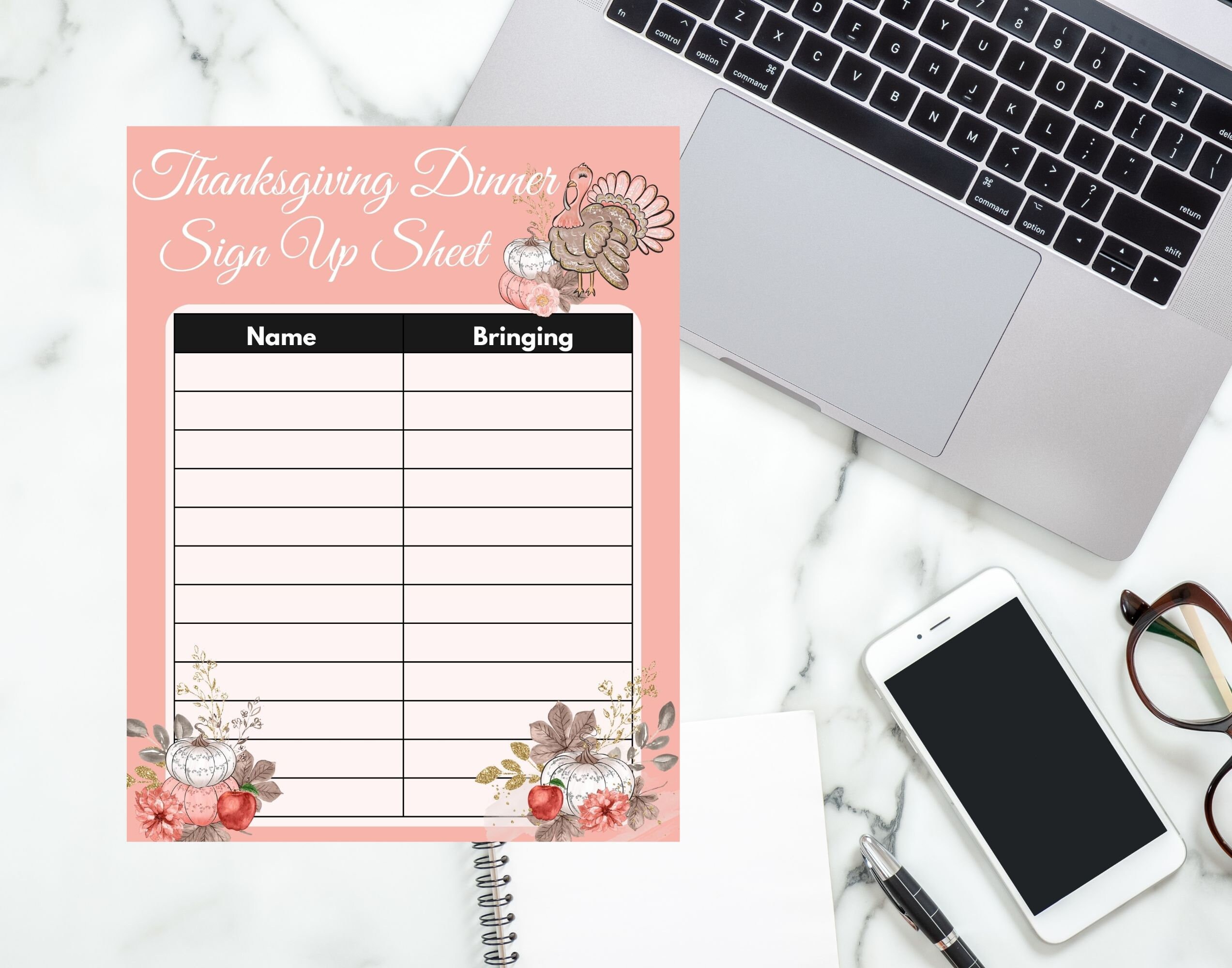 EDITABLE and Printable Fall Thanksgiving Dinner Sign up Sheet Template ...
