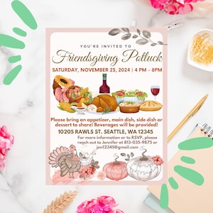 Friendsgiving Potluck Invitation Flyer Template, Editable and Printable ...