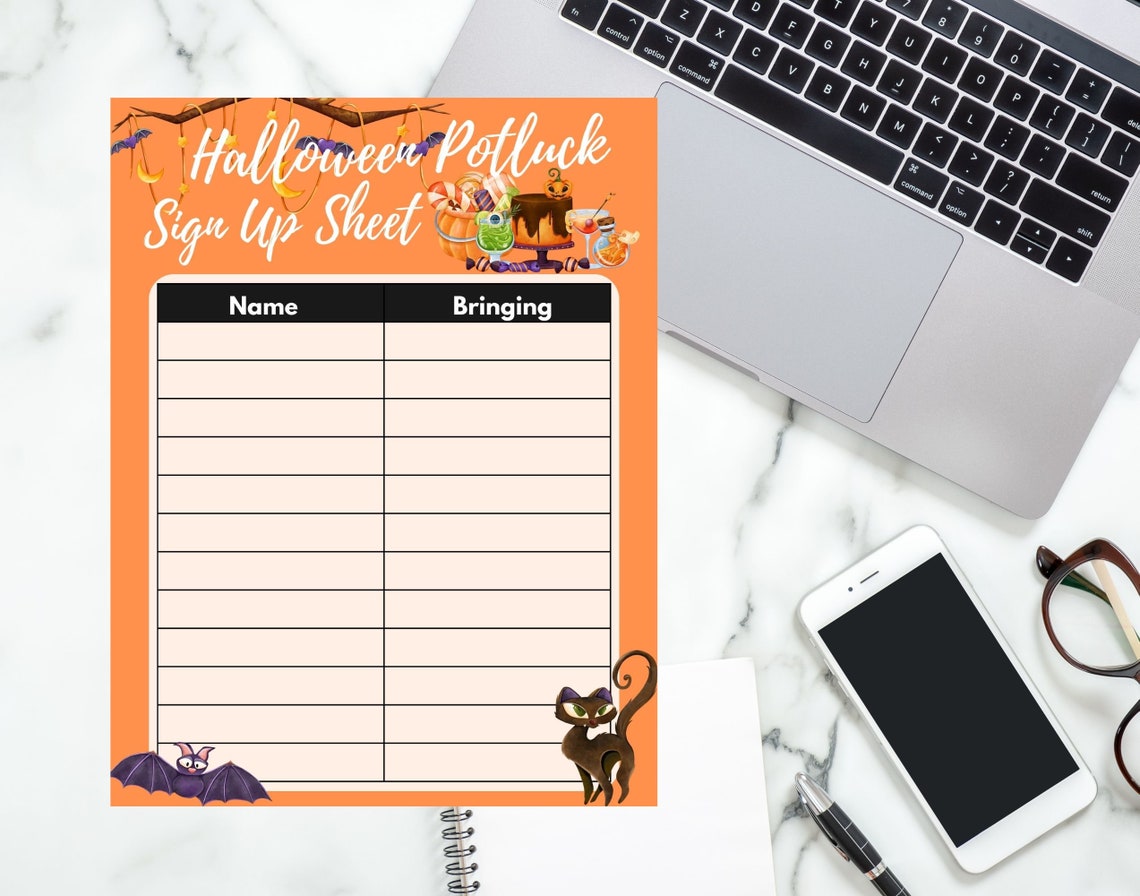 EDITABLE and Printable Halloween Potluck Sign up Sheet Template ...