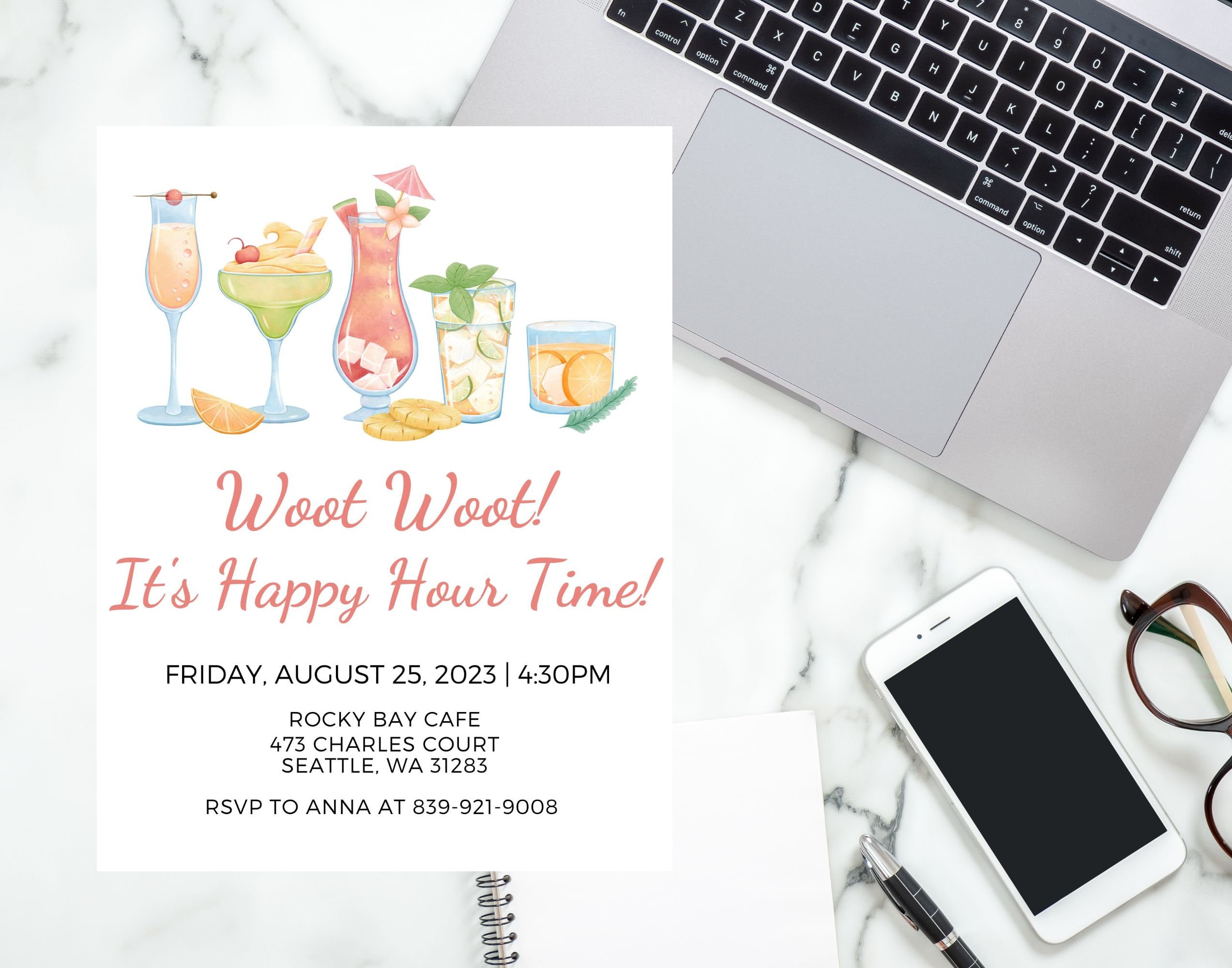 EDITABLE and Printable It's Happy Hour Time Event Flyer Template ...