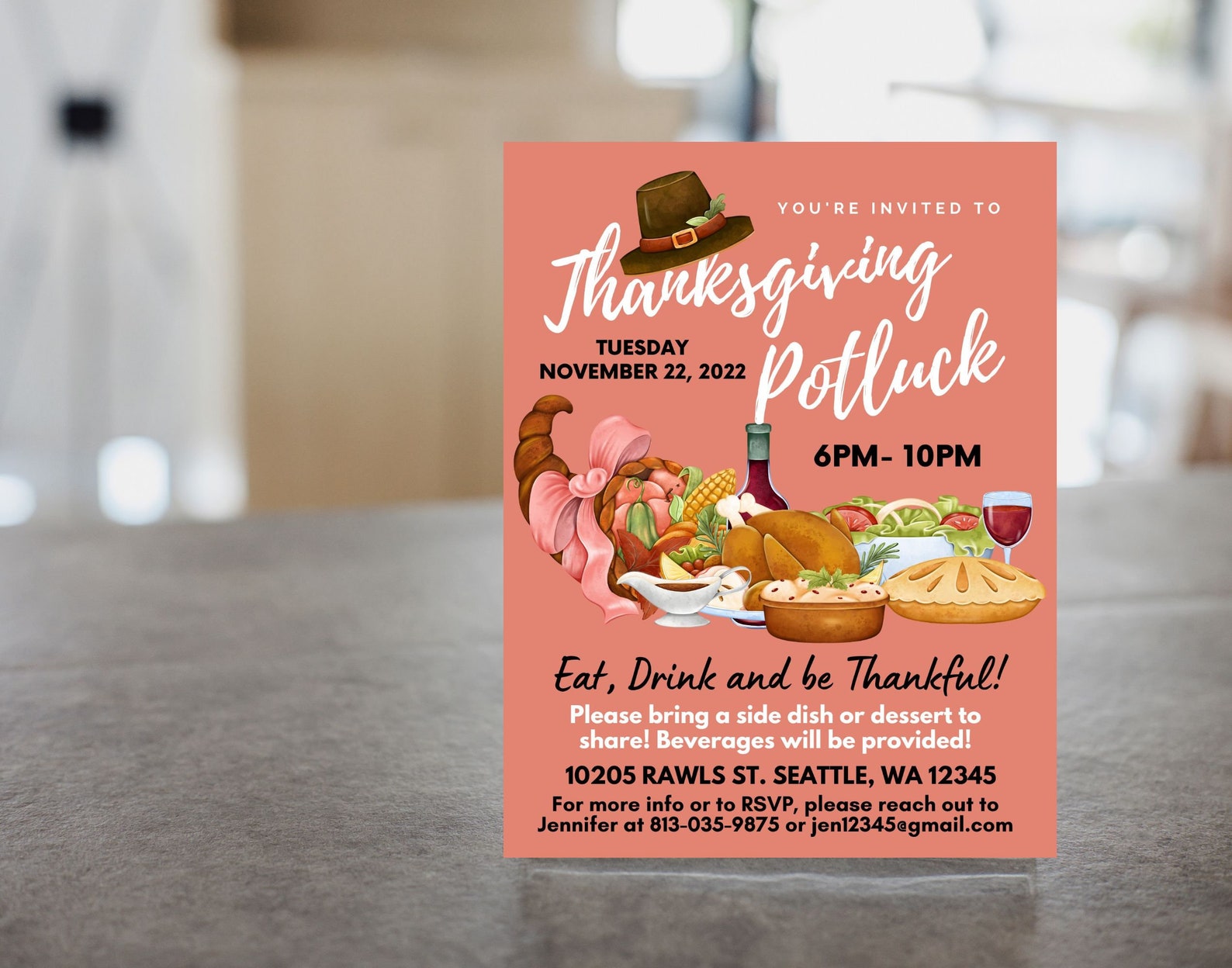 Editable and Printable Thanksgiving Potluck Flyer and Yard Sign ...