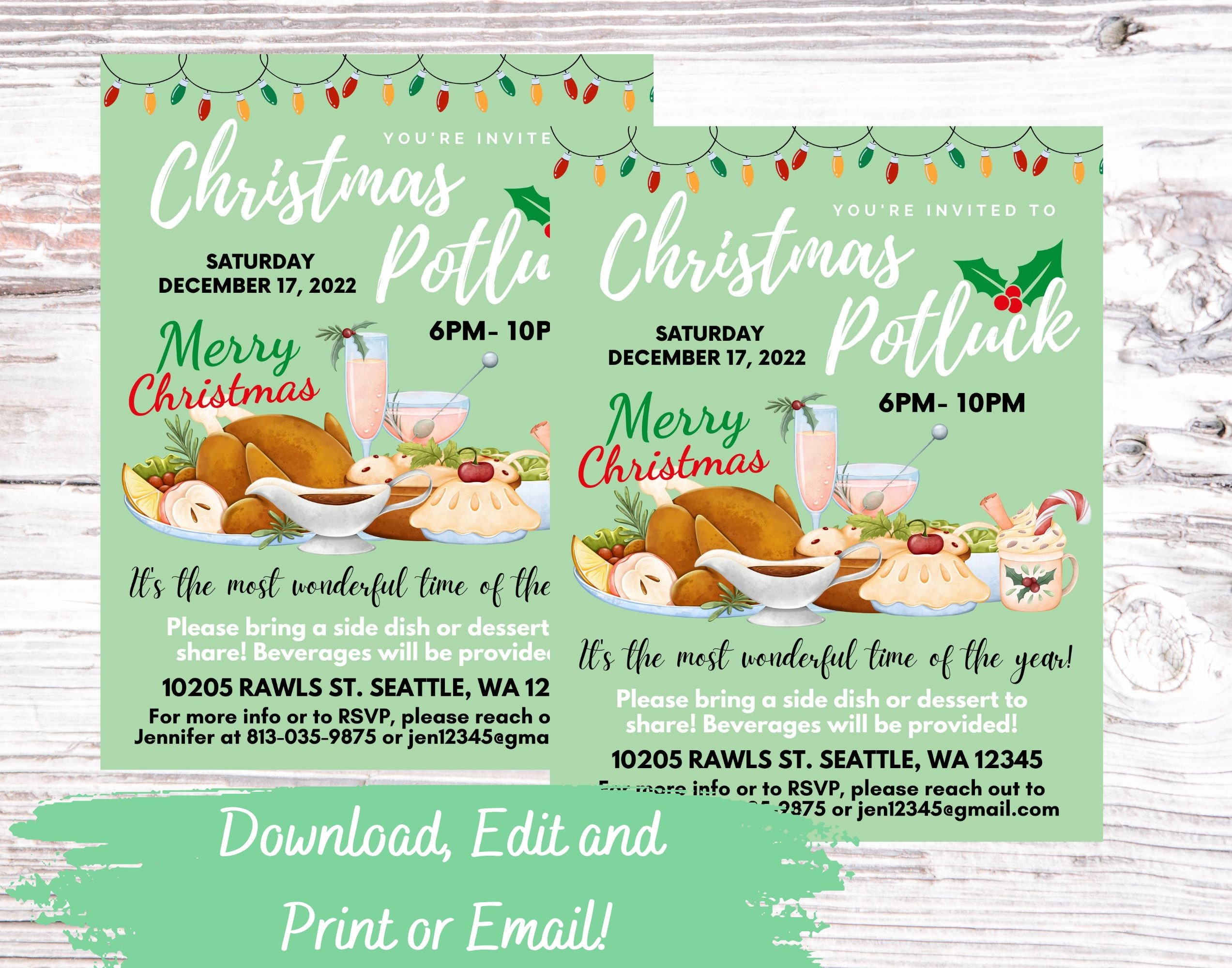 EDITABLE and Printable Christmas Potluck Invitation Flyer Template ...