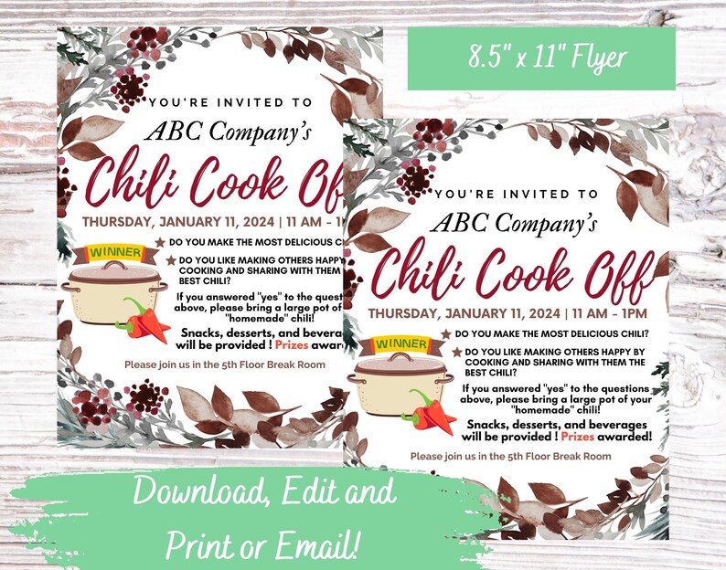 Chili Cook off Event Flyer Template, Winter Season Chili Cook off ...