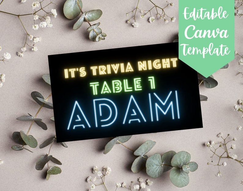 Editable Name Tent and Table Number Tent Trivia Night Template Bundle ...