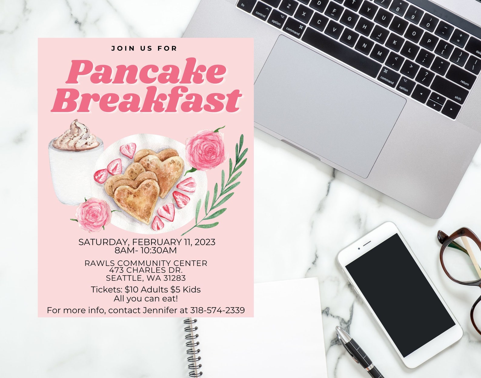 EDITABLE and Printable Pancake Breakfast Invitation Flyer Template ...