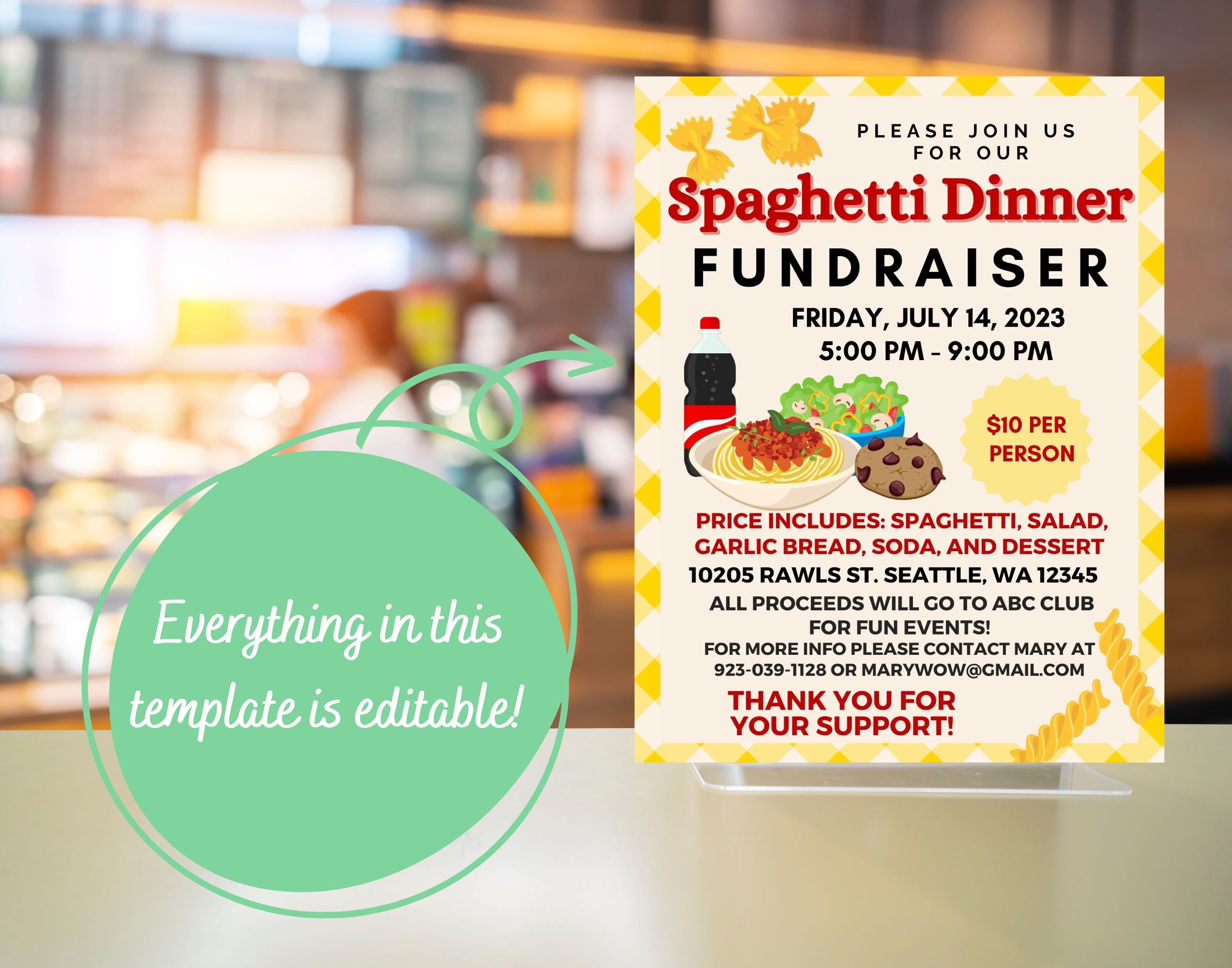 EDITABLE INVITATION, Printable Spaghetti Dinner Fundraiser Flyer ...