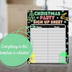EDITABLE and Printable Neon Christmas Party Sign up Sheet Template ...
