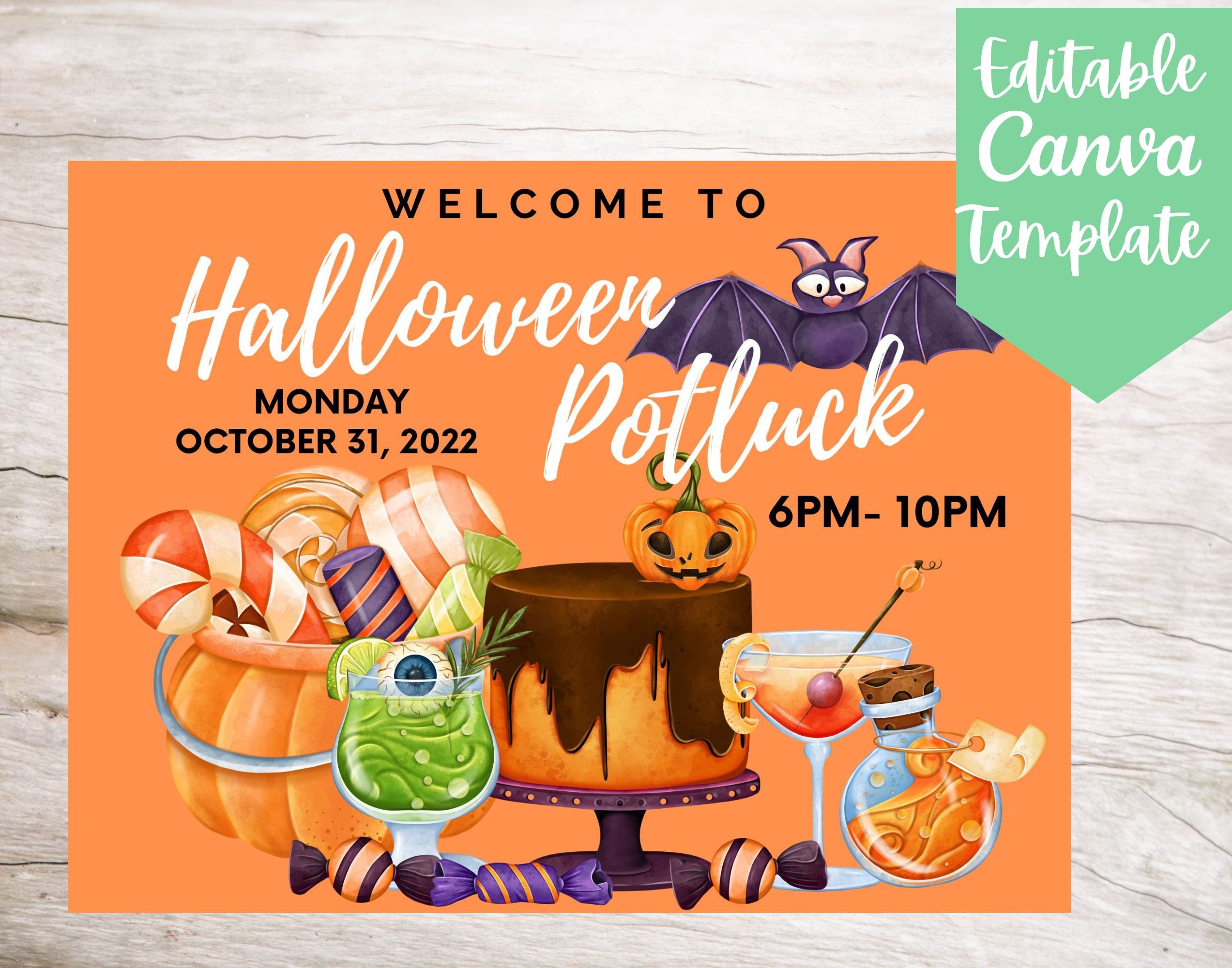 Editable and Printable Halloween Potluck Event Yard Sign Template ...
