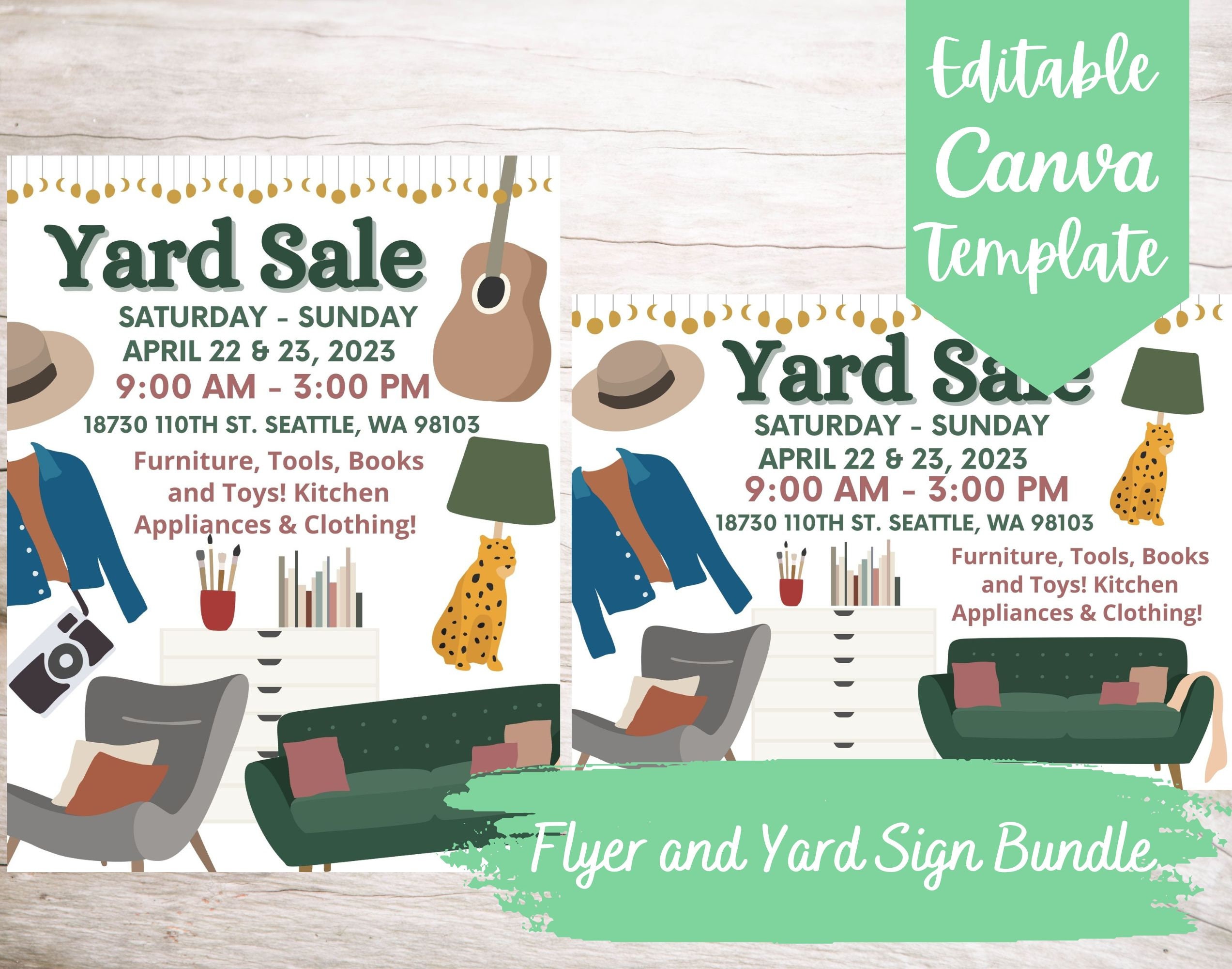 EDITABLE and Printable Yard Sale Flyer and Yard Sign Template Bundle ...