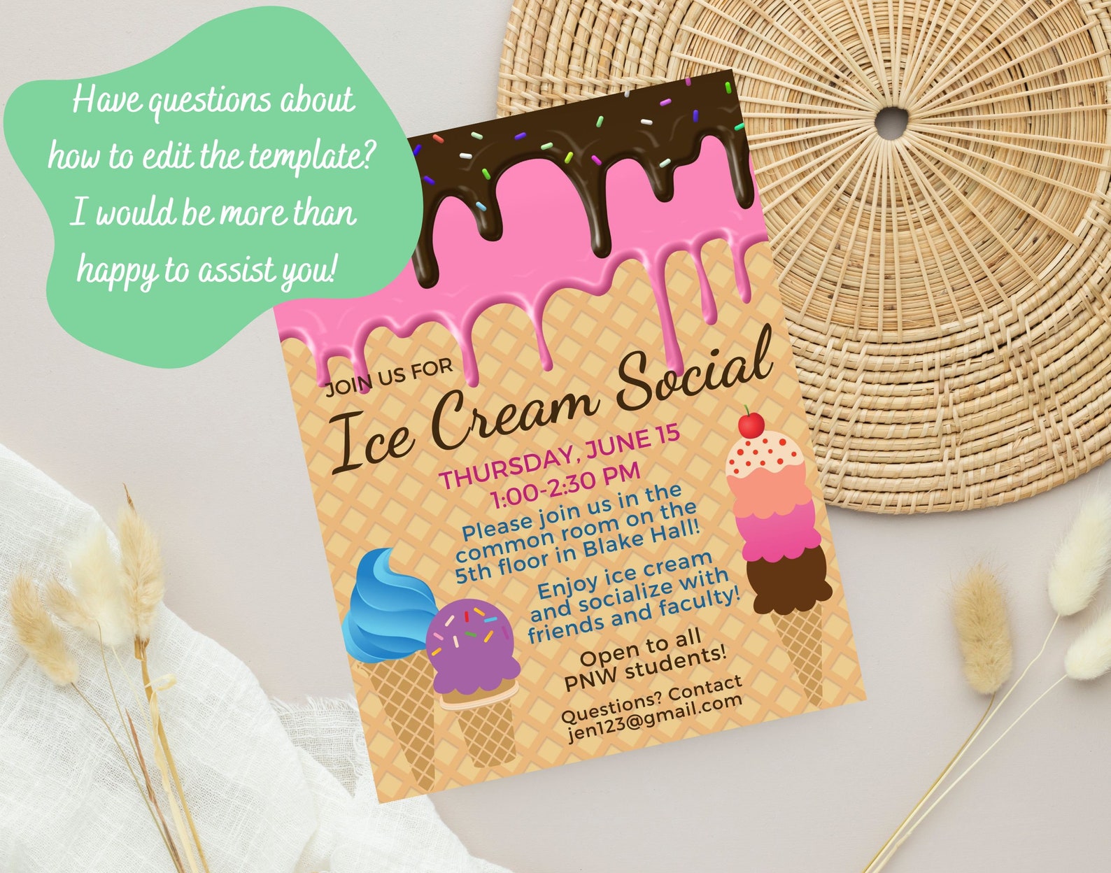 Ice Cream Social Event Invitation Flyer Template, Editable and ...