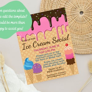 Ice Cream Social Event Invitation Flyer Template, Editable and ...