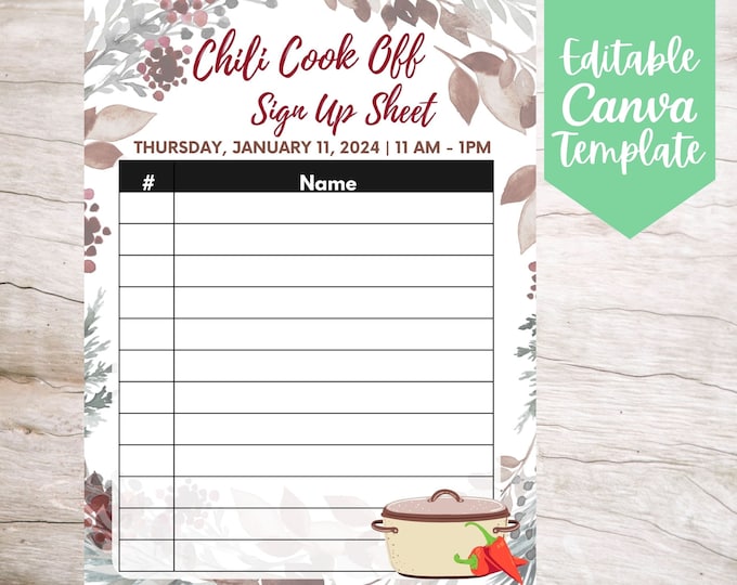 Chili Cook-off Sign up Sheet | Chili Cook off Sheet | Chili Cookoff ...