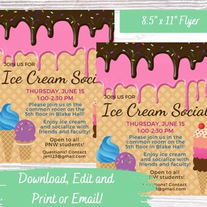 Ice Cream Social Event Invitation Flyer Template, Editable and ...