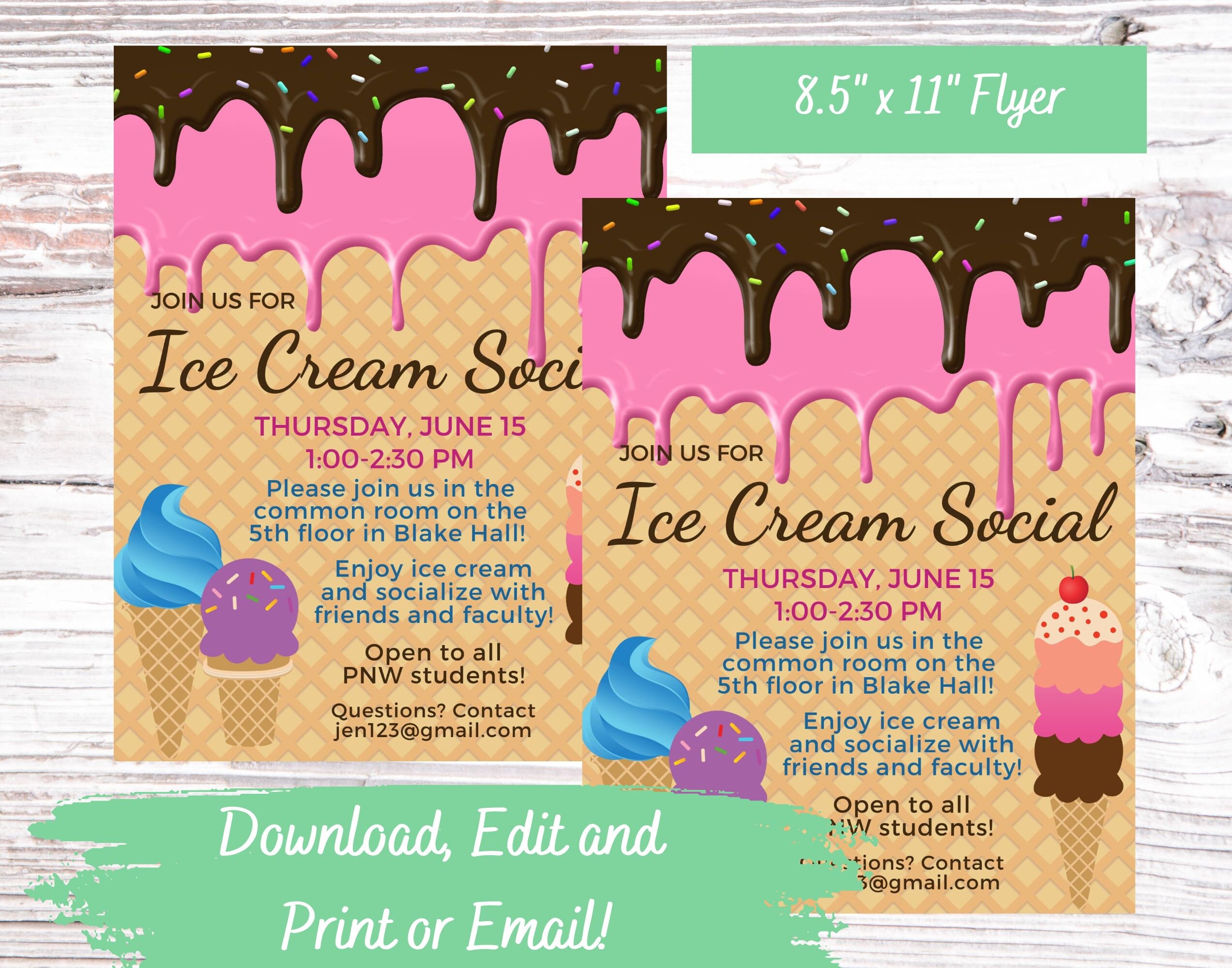 Ice Cream Social Event Invitation Flyer Template, Editable and ...