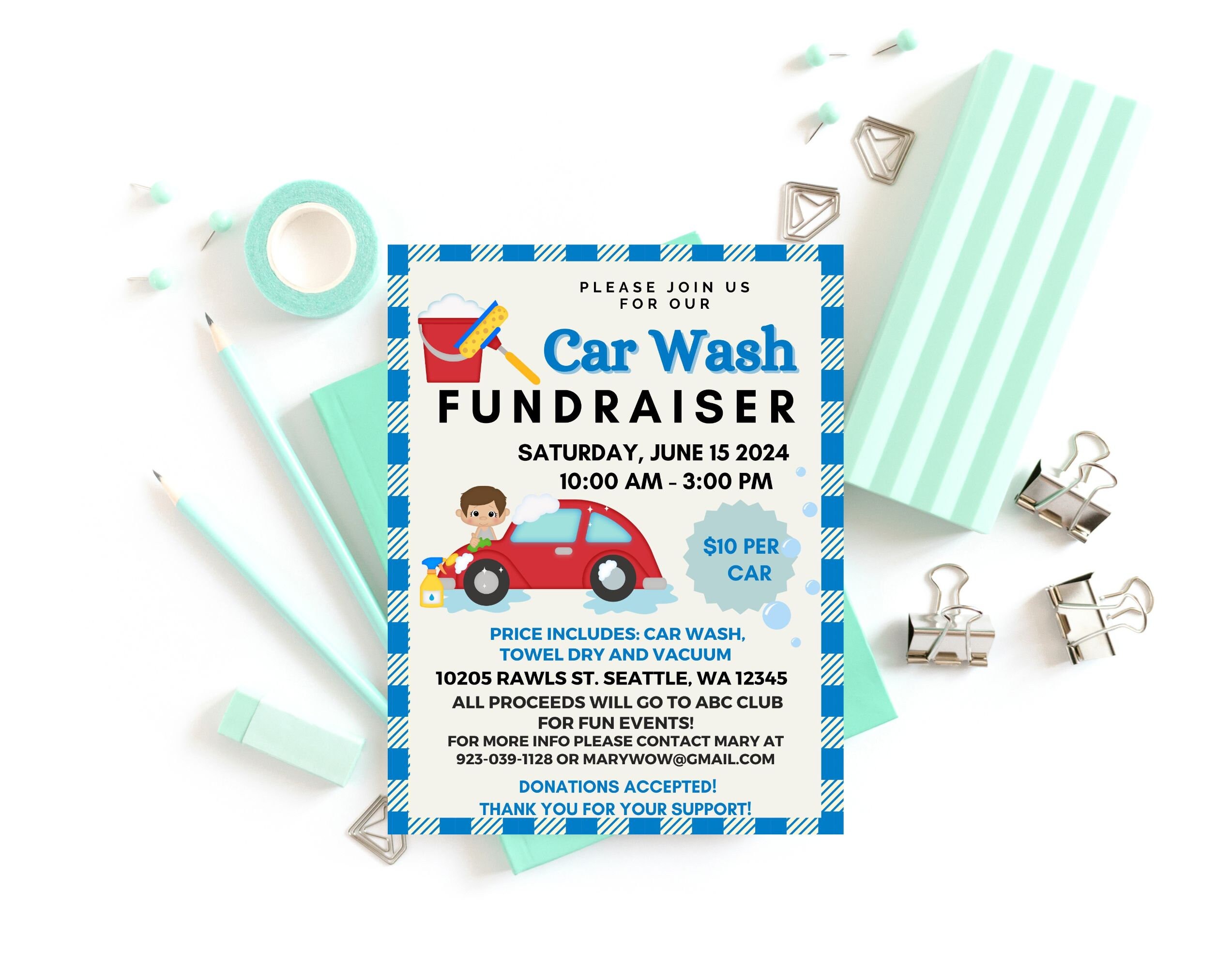 Car Wash Fundraiser Flyer and Event Sign Template Bundle, Editable and ...