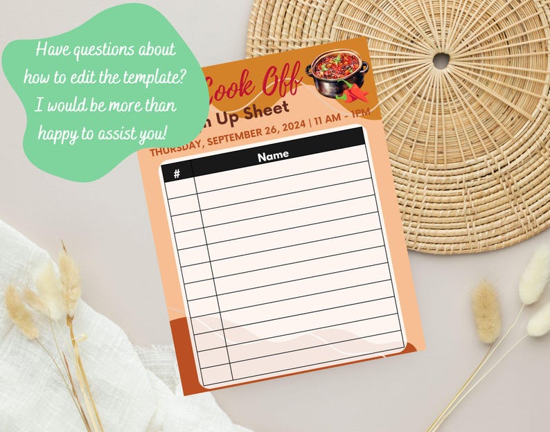 Chili Cook off Event Flyer and Sign up Sheet Template Bundle, Editable ...