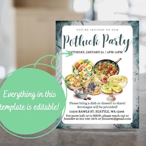 EDITABLE and Printable Office Potluck Party Event Invitation Template ...