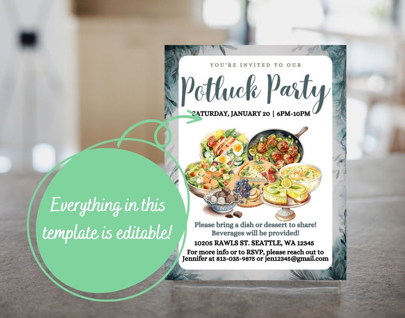 EDITABLE and Printable Office Potluck Party Event Invitation Template ...