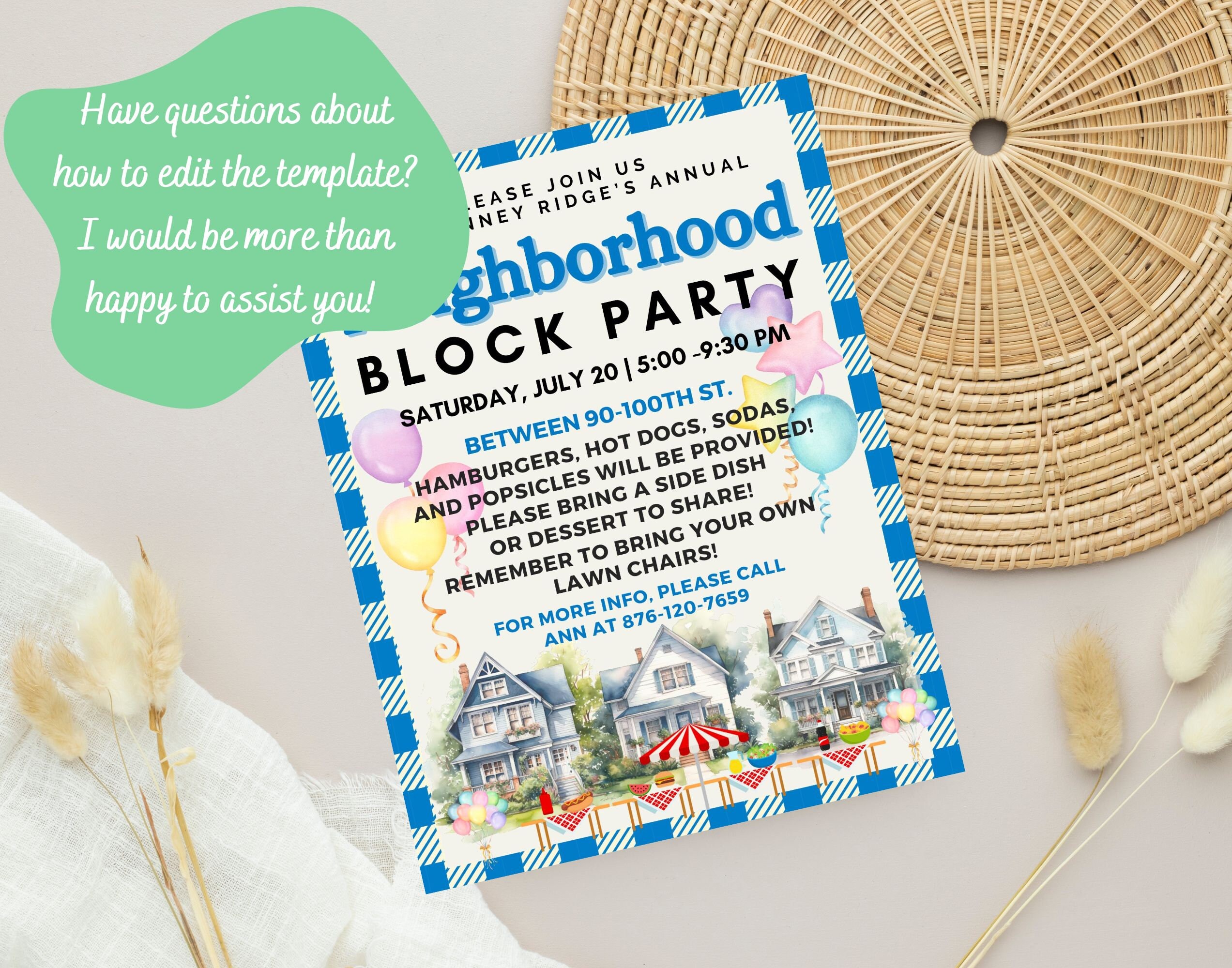 Neighborhood Block Party Invitation Flyer Template, Editable and ...