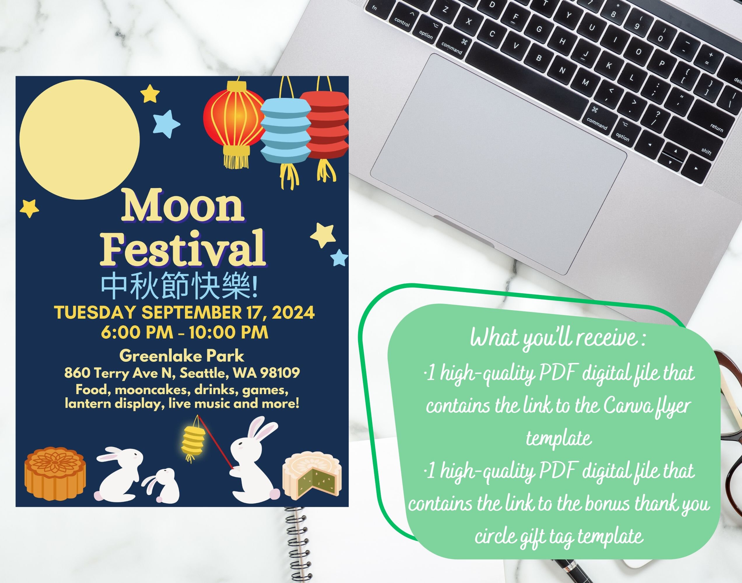 Moon Festival Event Invitation Flyer Template, Editable and Printable ...