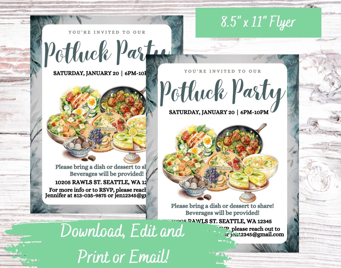 EDITABLE and Printable Office Potluck Party Event Invitation Template ...