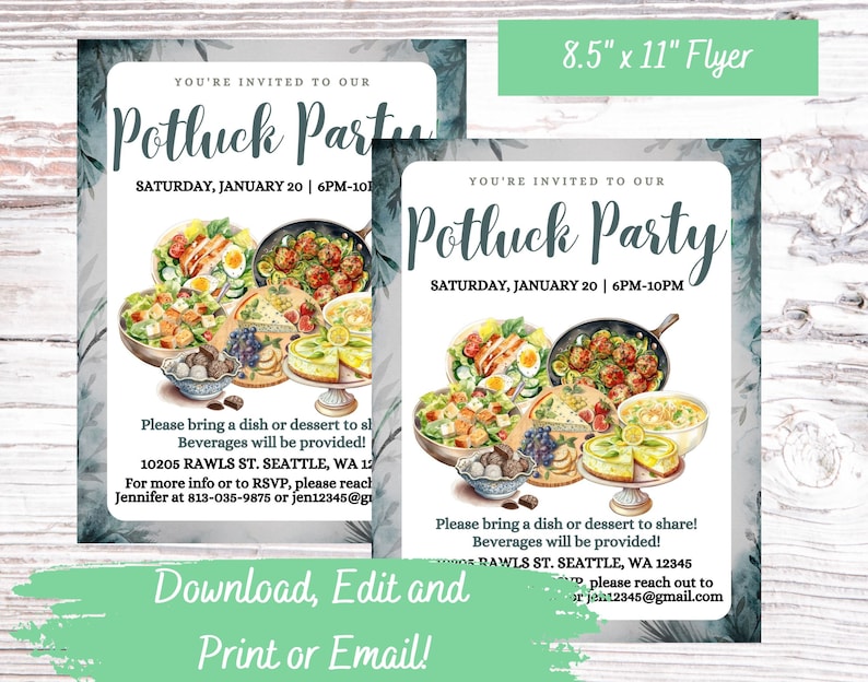 EDITABLE and Printable Office Potluck Party Event Invitation Template ...