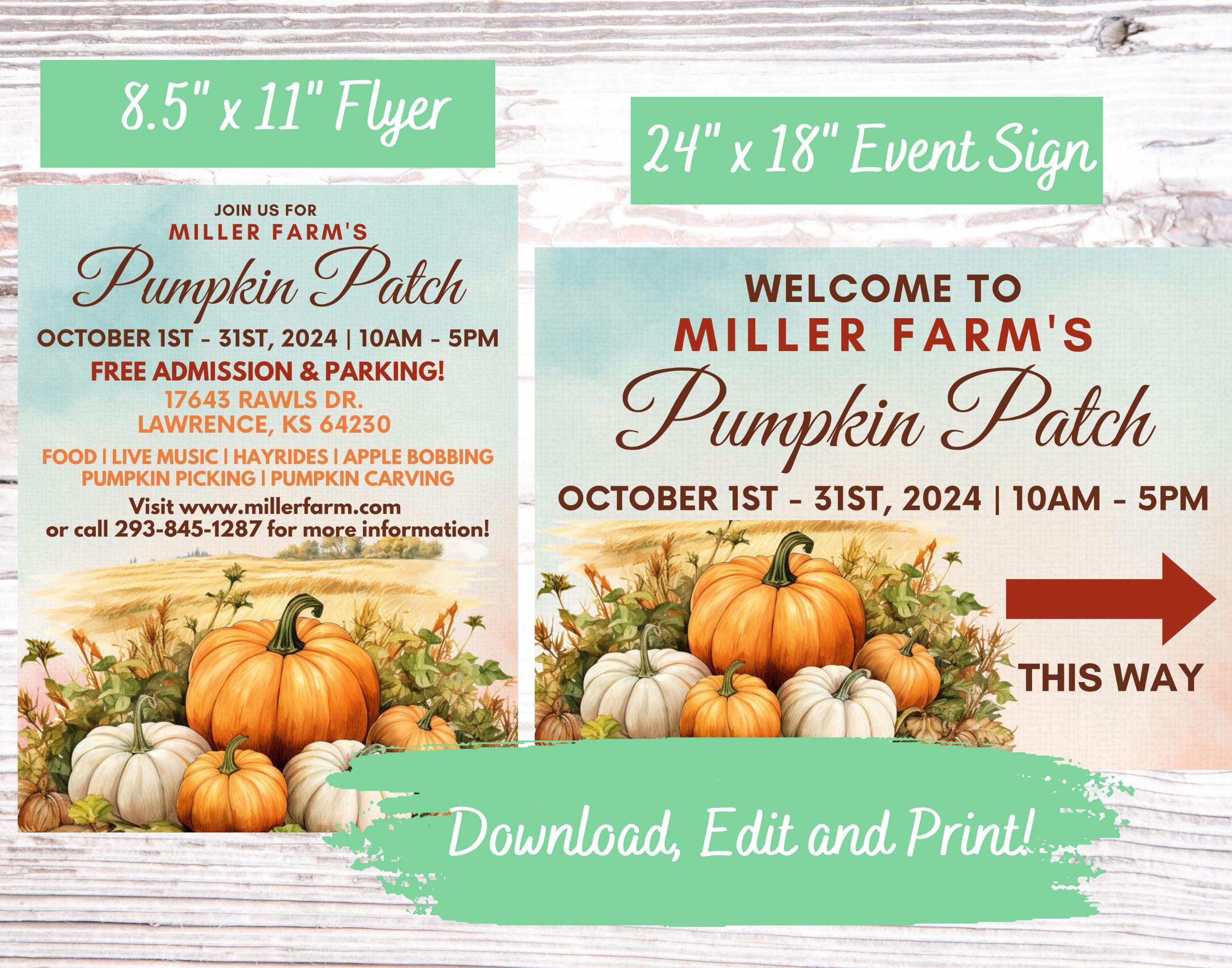 Fall Pumpkin Patch Flyer and Event Sign Template Bundle, Editable and ...