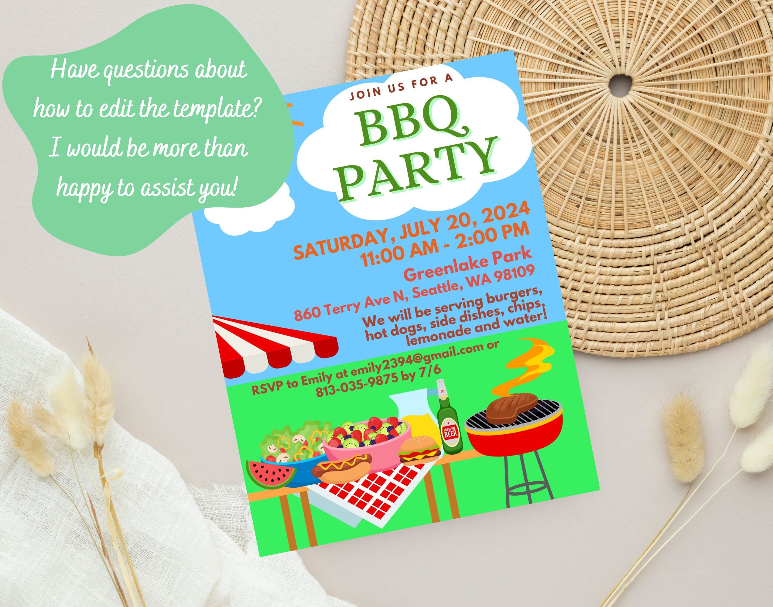 Summer BBQ Party Event Flyer Template, Editable and Printable Instant ...