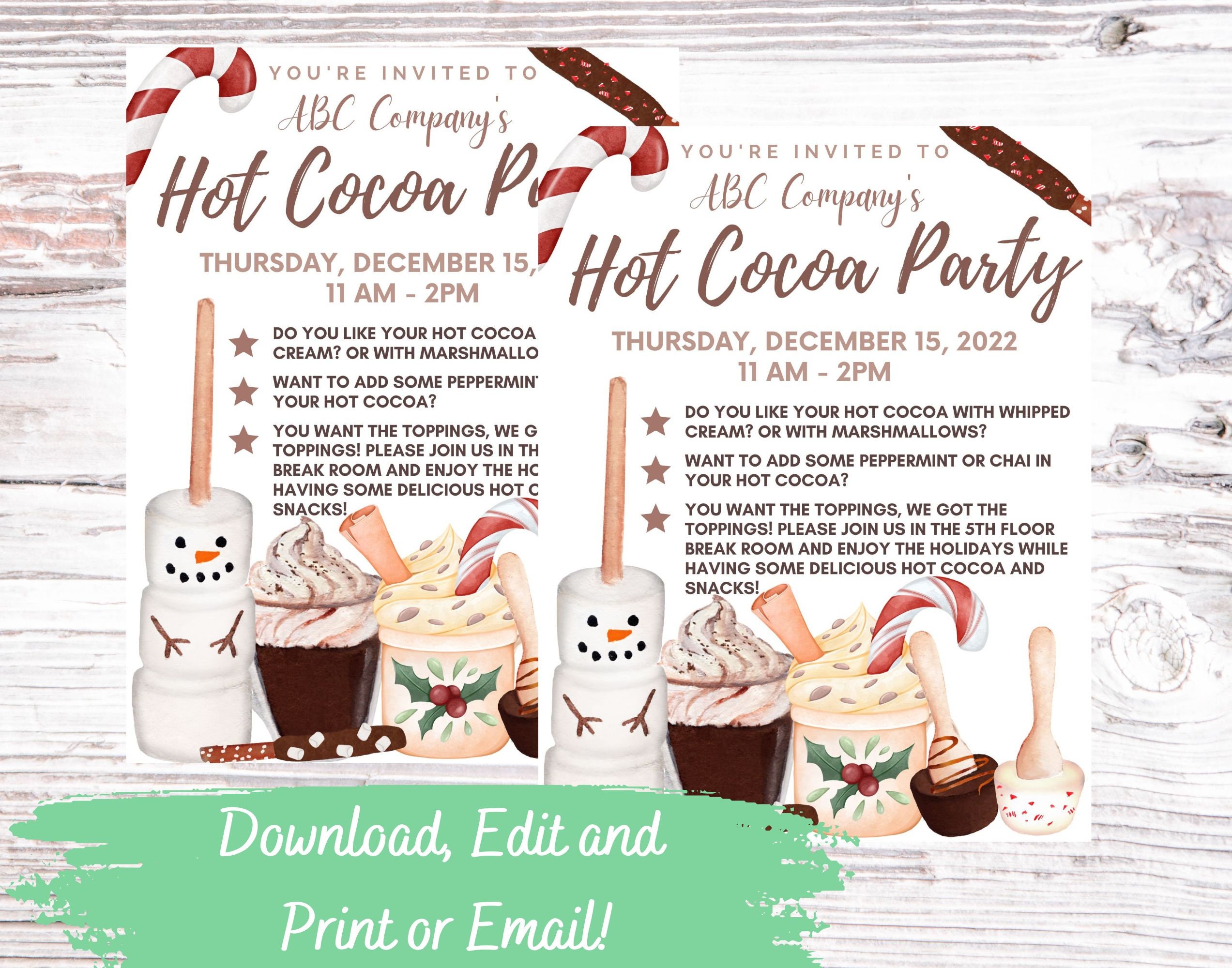Editable and Printable Hot Cocoa Party Invitation Flyer Template ...