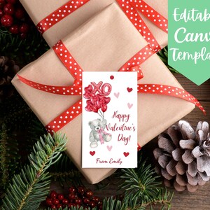 EDITABLE and Printable Valentine's Day Cute Bear Gift Tag - Etsy