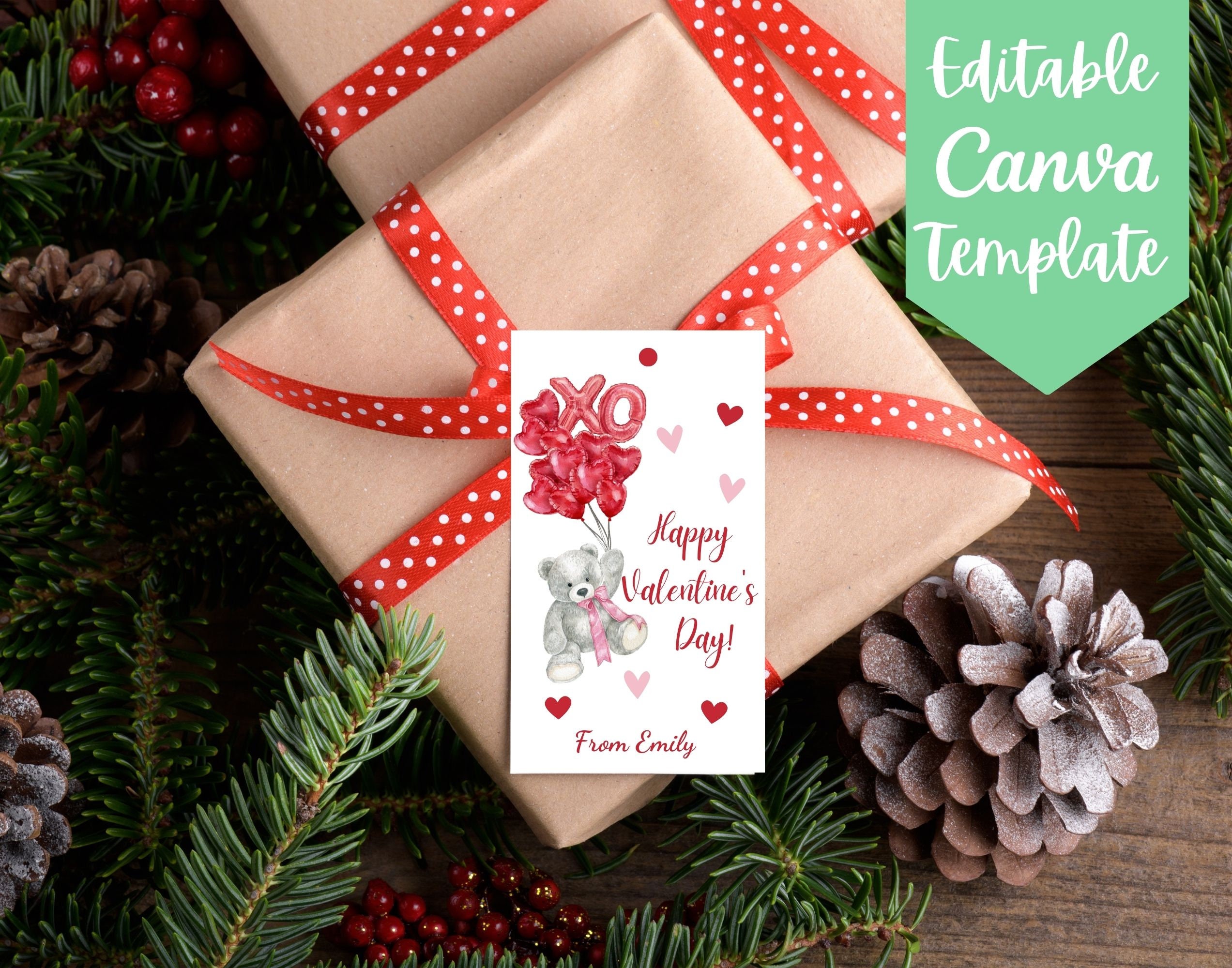 EDITABLE and Printable Valentine's Day Cute Bear Gift Tag - Etsy