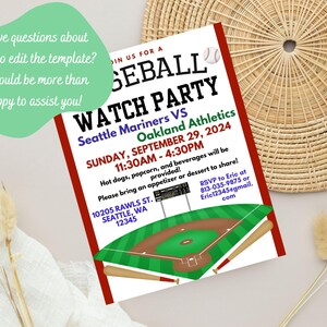 Baseball Watch Party Invitation Flyer Template, Editable and Printable ...
