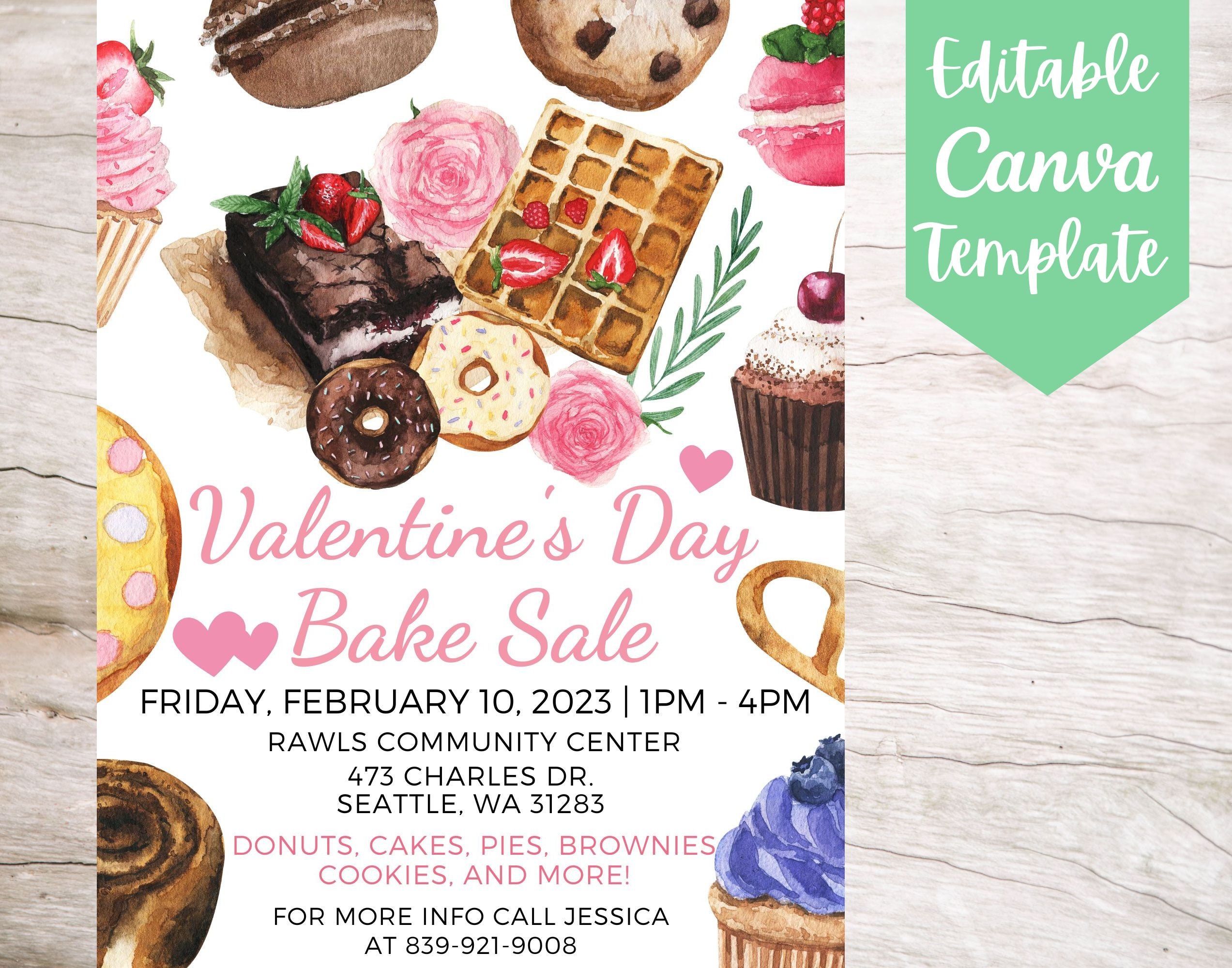 EDITABLE and Printable Valentine's Day Bake Sale Flyer Template ...