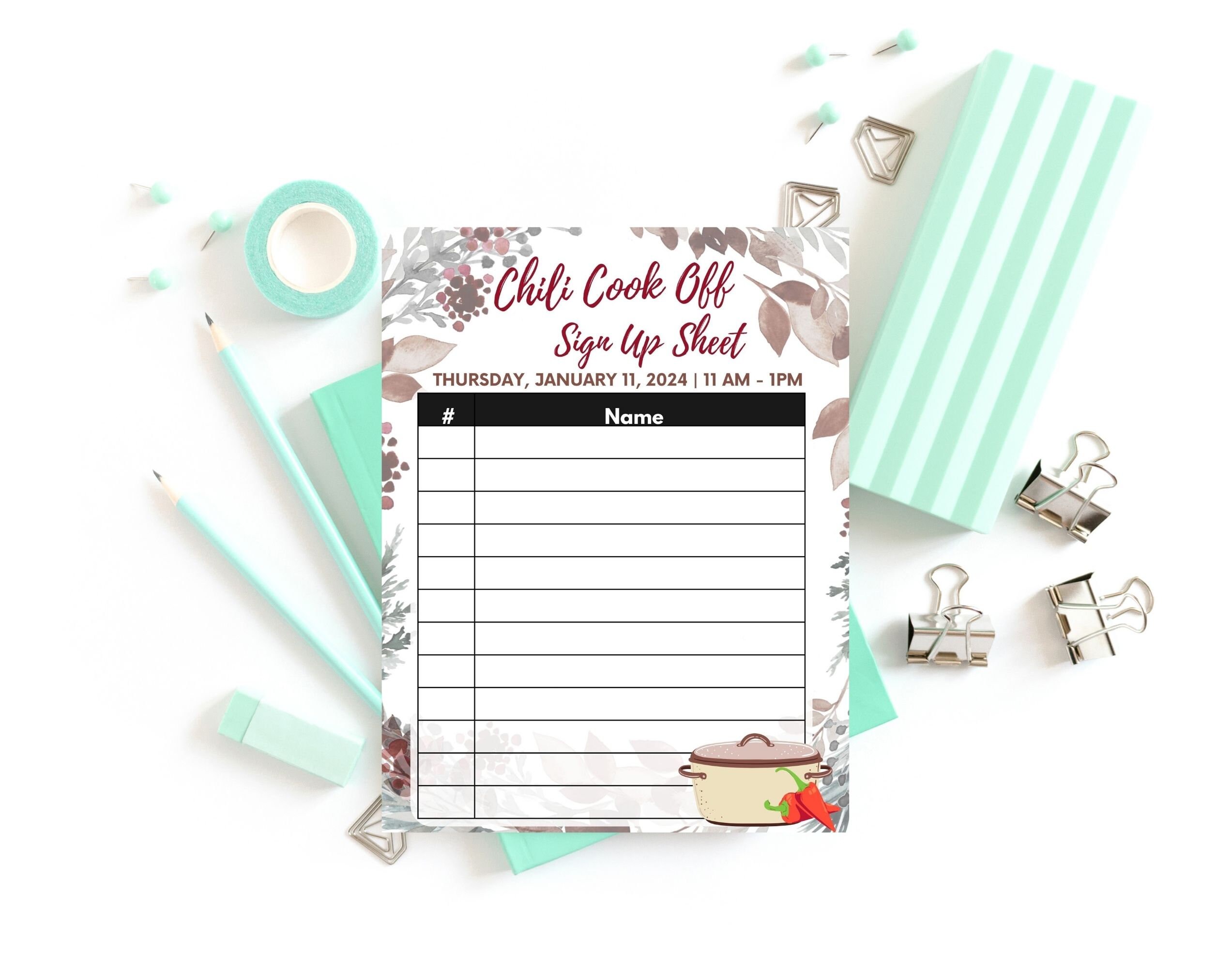EDITABLE and Printable Winter Chili Cook off Flyer and Sign up Sheet ...
