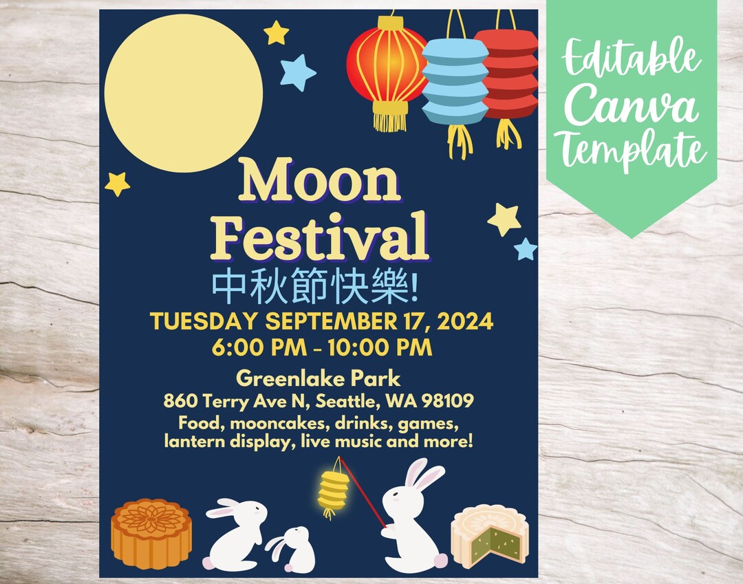Moon Festival Event Invitation Flyer Template, Editable and Printable ...