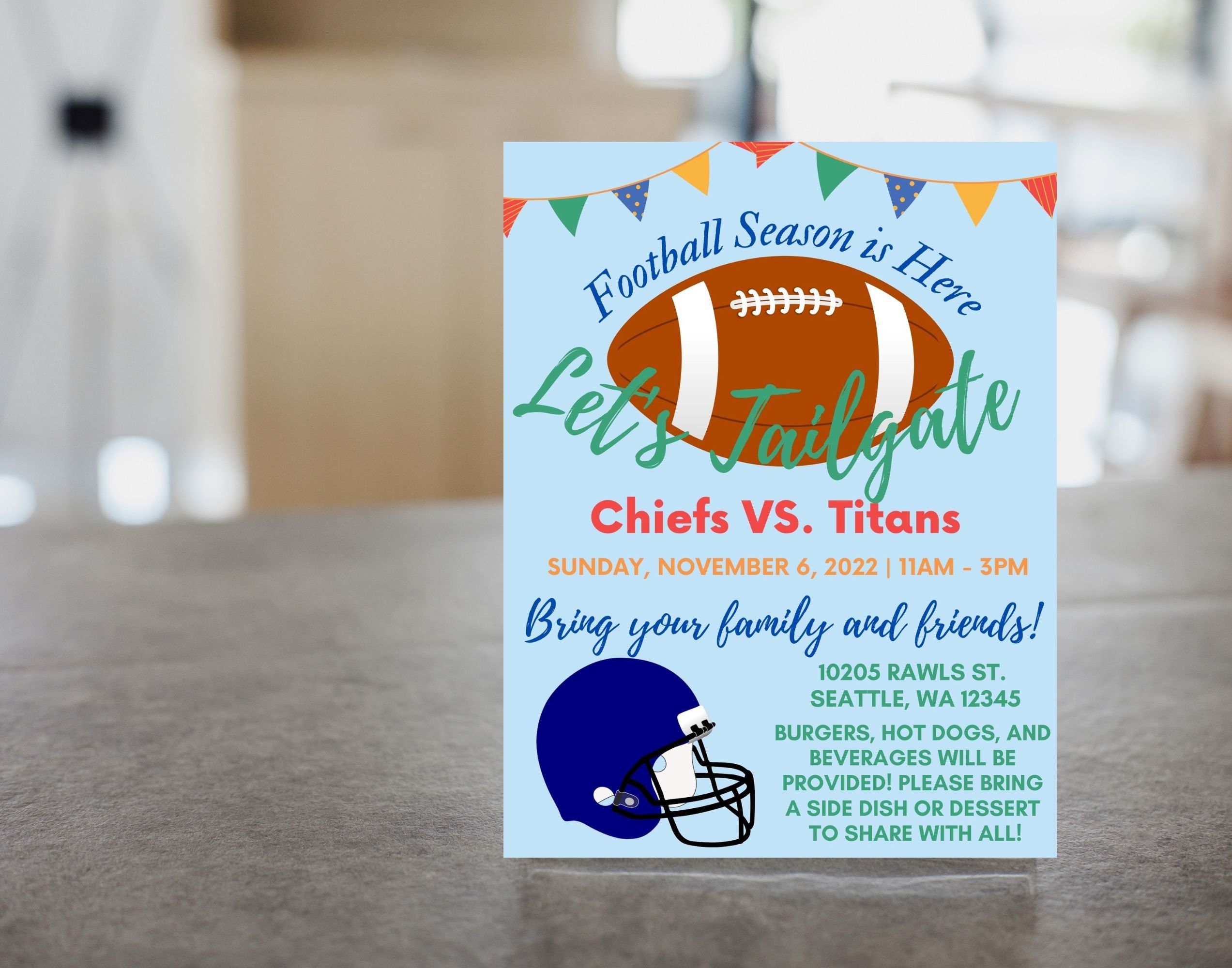 Editable and Printable Football Tailgate Party Flyer and Yard Sign ...