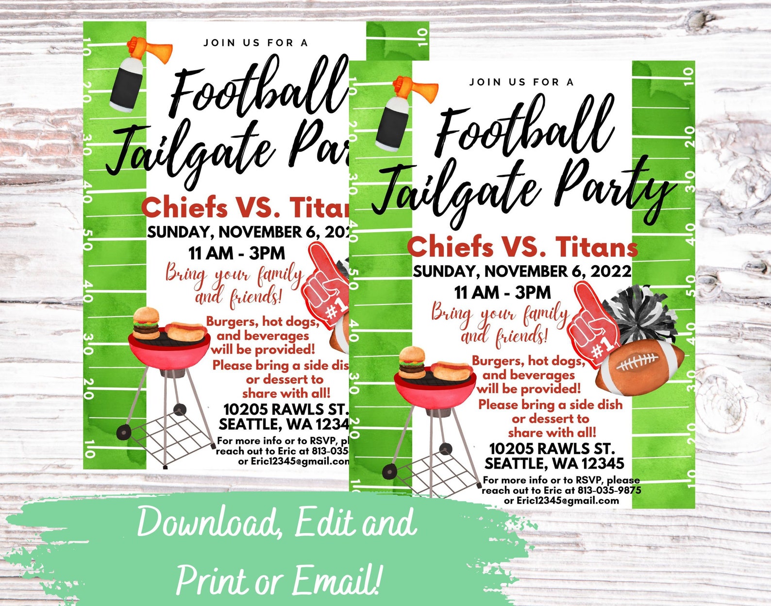Editable and Printable Football Tailgate Party Invitation Flyer ...