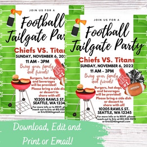 Editable and Printable Football Tailgate Party Invitation Flyer ...