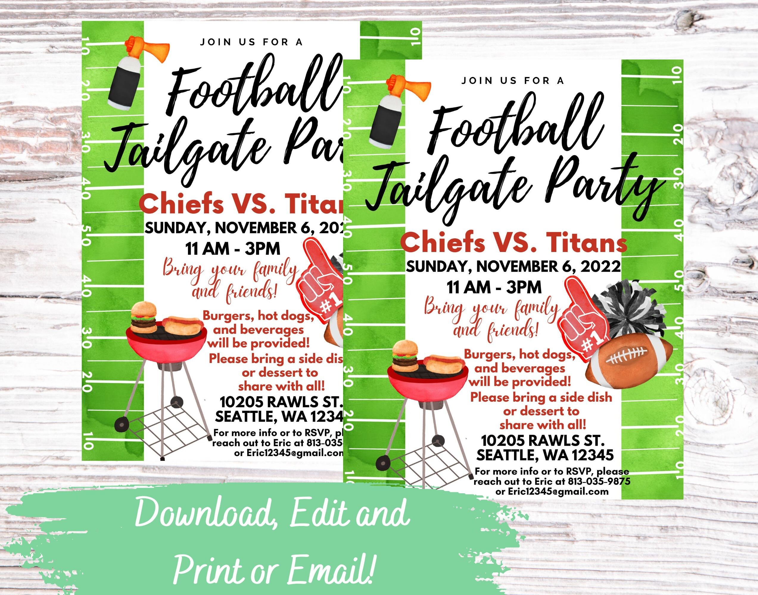 Editable and Printable Football Tailgate Party Invitation Flyer ...