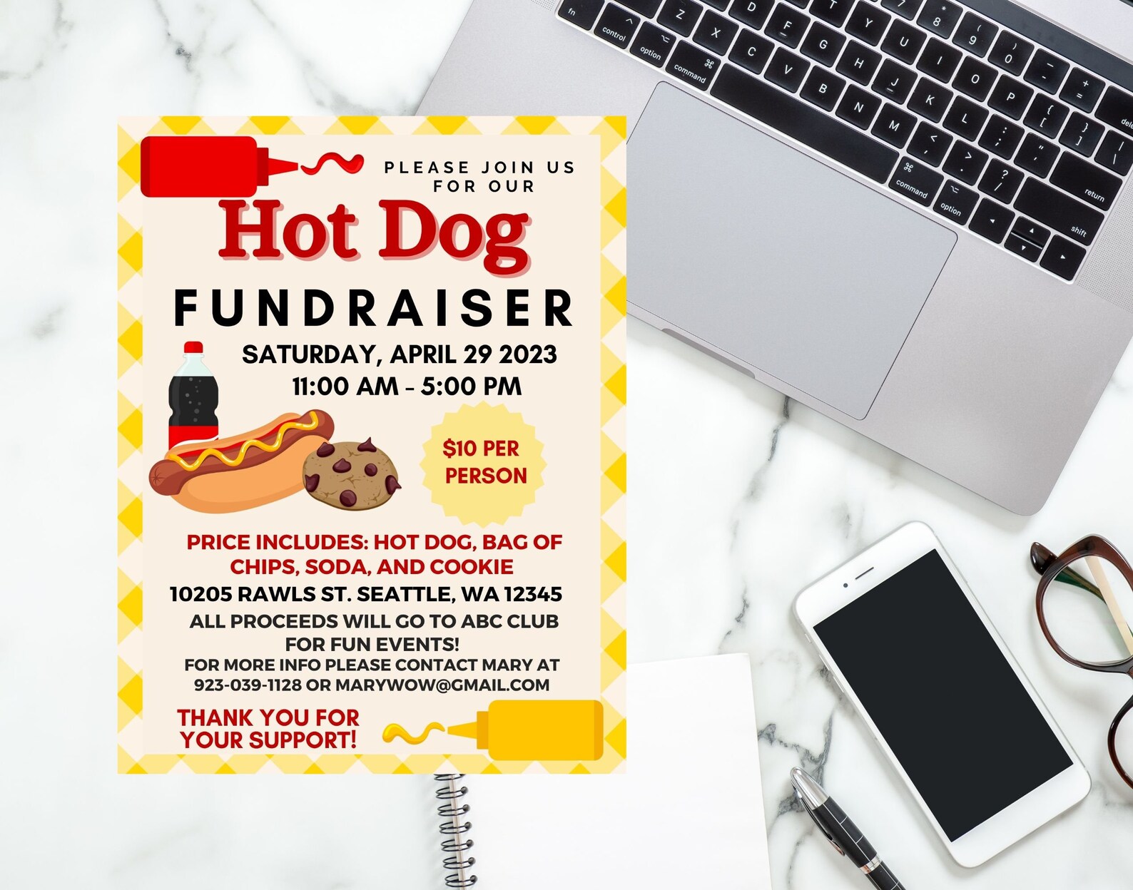 EDITABLE and Printable Hot Dog Fundraiser for Organization Flyer ...