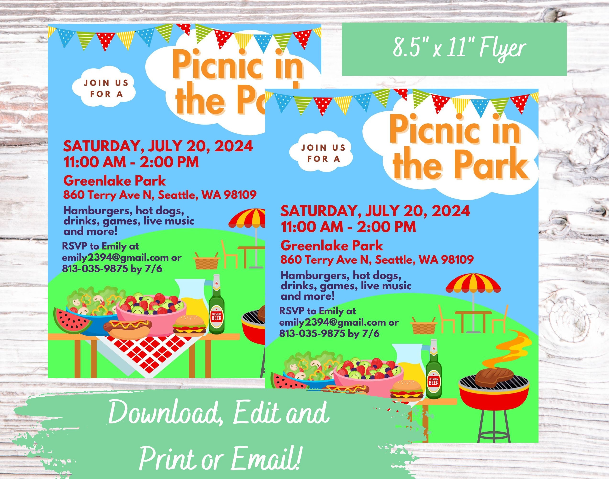 Summer Picnic in the Park Event Flyer Template, Editable and Printable ...