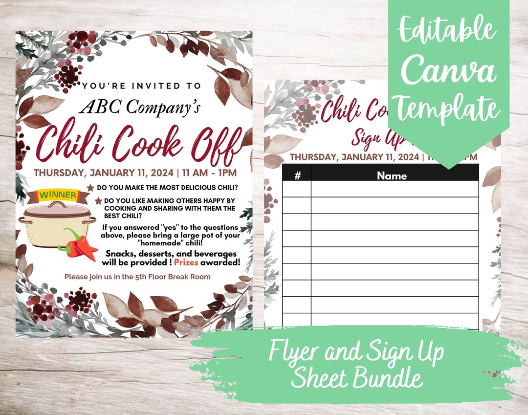 EDITABLE and Printable Winter Chili Cook off Flyer and Sign up Sheet ...