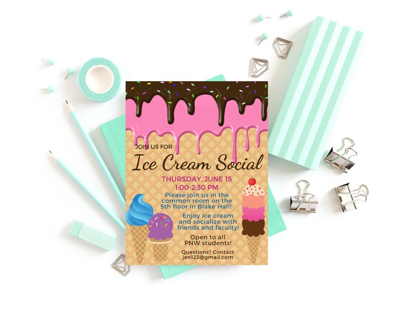 Ice Cream Social Event Invitation Flyer Template, Editable and ...