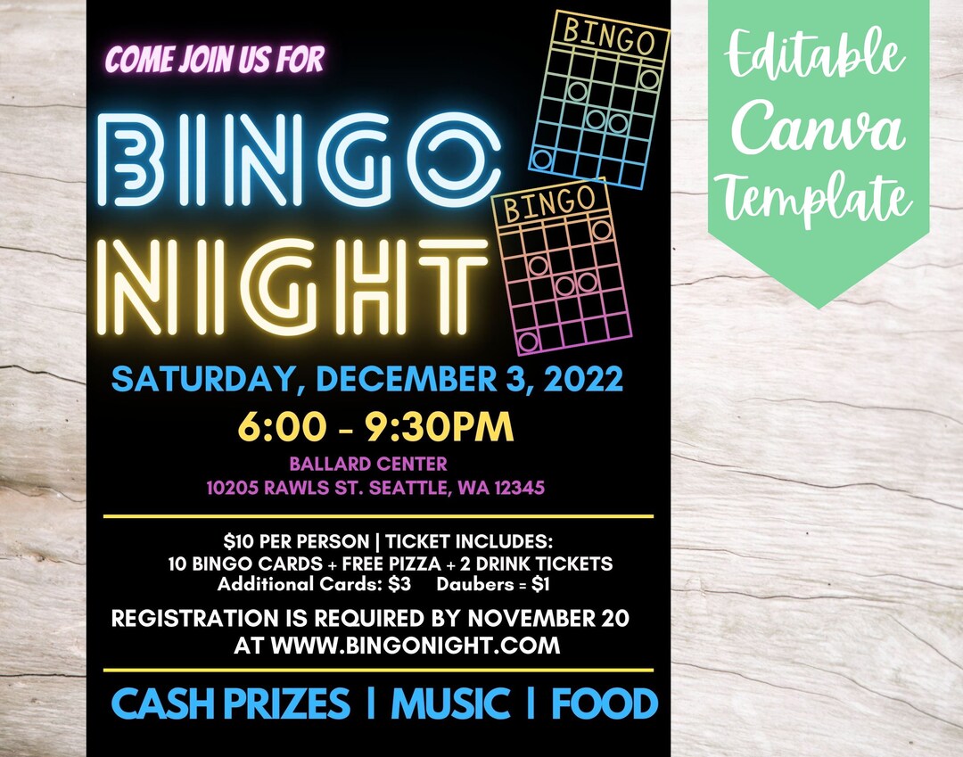 Editable and Printable Bingo Night Event Invitation Flyer Template ...