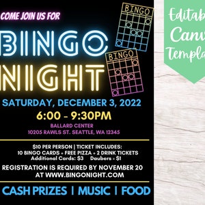 Editable and Printable Bingo Night Event Invitation Flyer Template ...