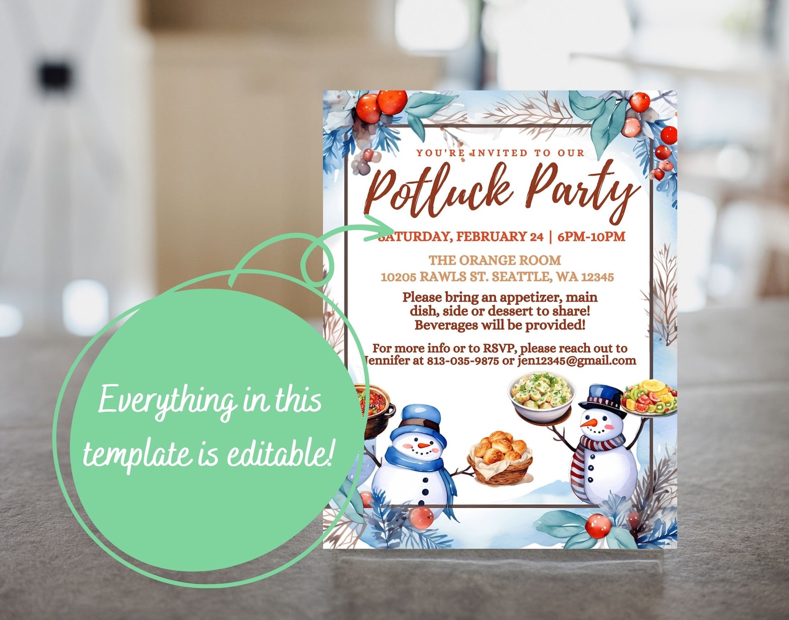 Potluck Party Event Invitation Flyer Template (editable and Printable ...